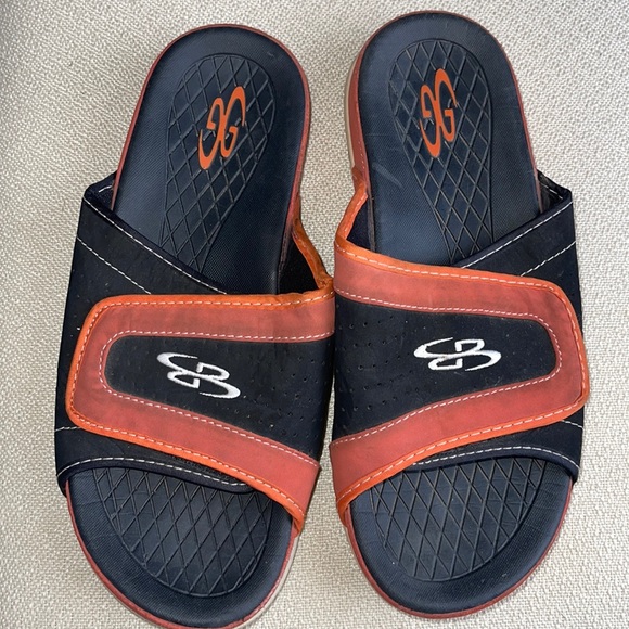 Boombah | Shoes | Orange And Black Boombah Velcro Sports Slides | Poshmark